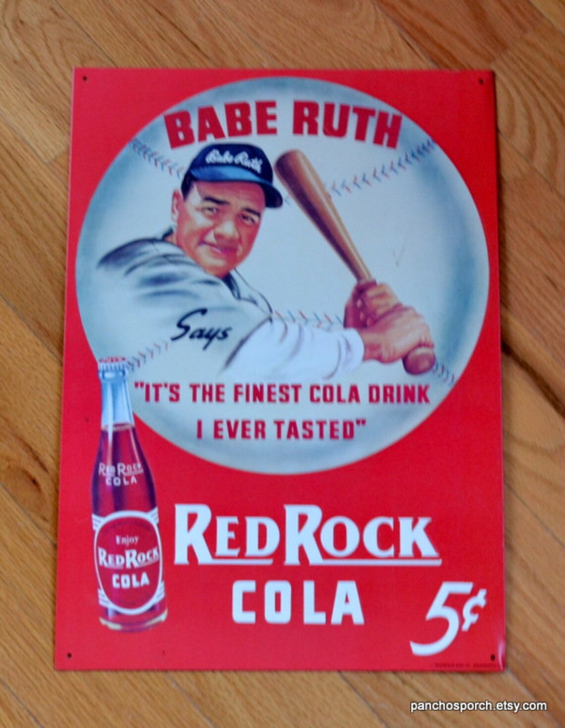 Vintage Babe Ruth Red Rock Cola Metal Sign 1991 Reproduction | Etsy