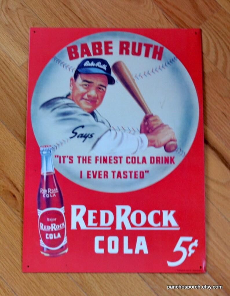Vintage Babe Ruth Red Rock Cola Metal Sign 1991 Reproduction - Etsy