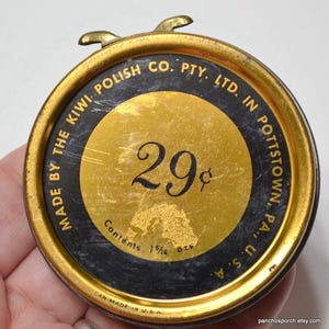 Vintage KIWI Boot Polish Tin Round Metal Advertising Tin Can Pottstown ...