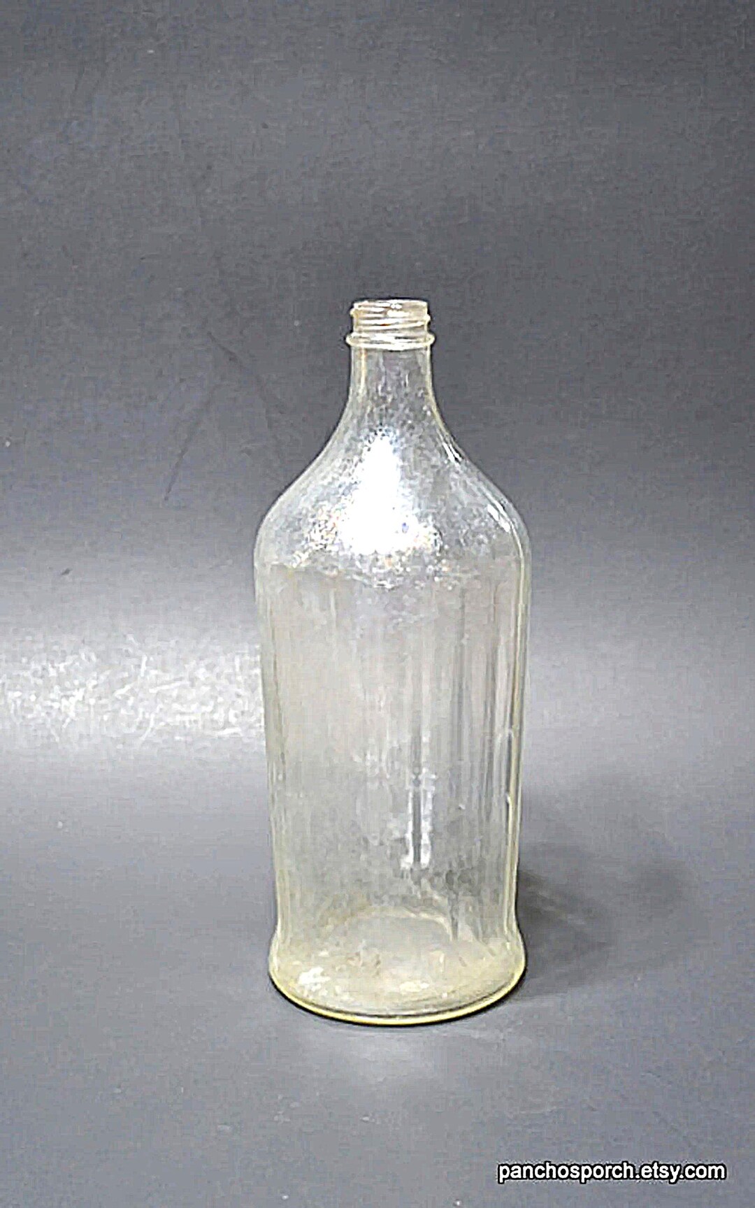 Vintage Glass Vinegar Bottle Quart Size Cloudy Clear Glass Ribbed Sides ...