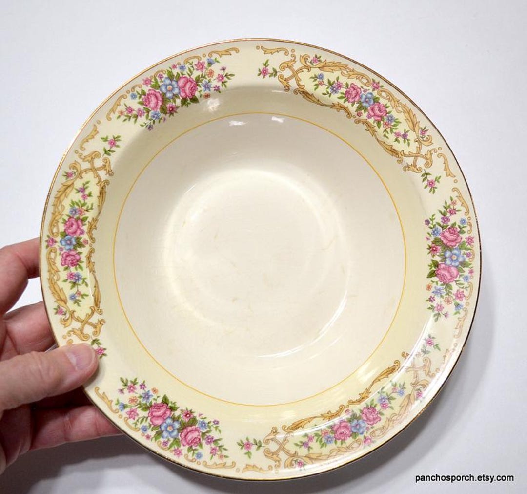 Vintage Edwin Knowles FLORAL Round Vegetable Bowl Serving Pink Blue ...