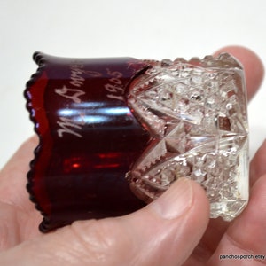 Vintage RUBY RED Flash Glass Souvenir Toothpick Holder M Dwyer 1905 ...