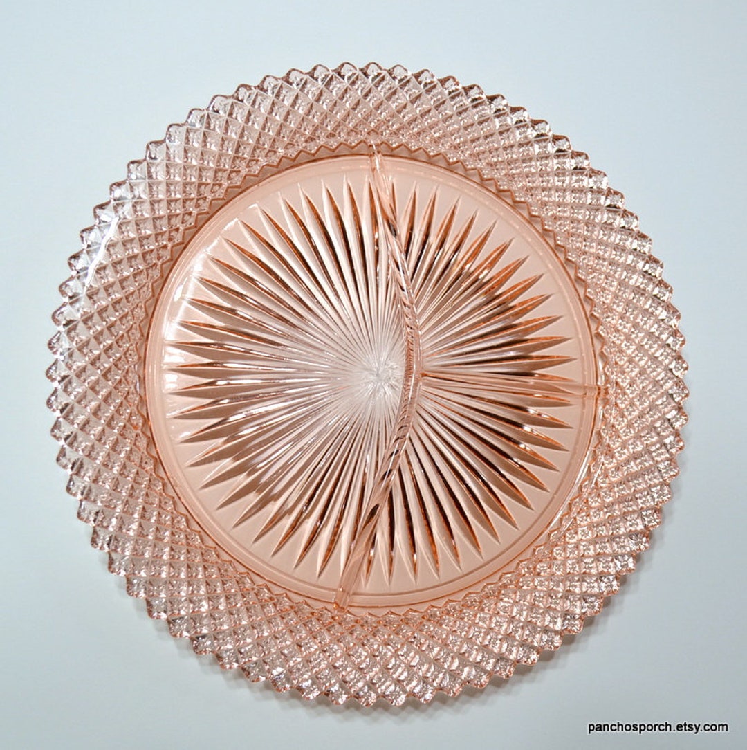 Vintage Miss America Pink Glass Grill Plate Divided Dinner Plate ...