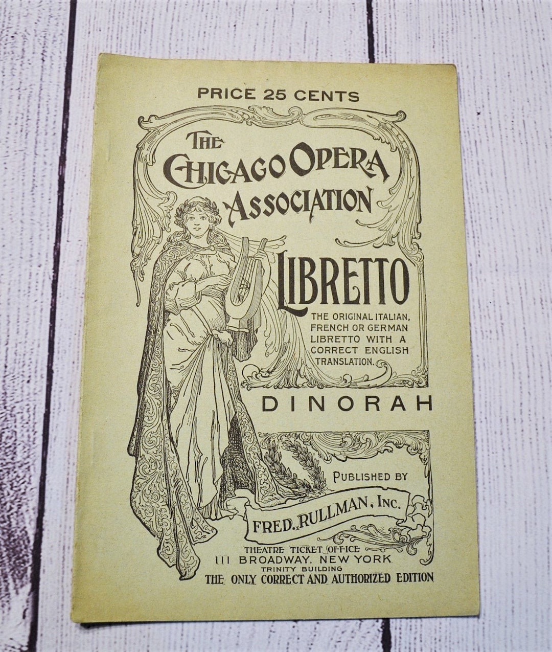 Vintage Chicago Opera Company Libretto Publication Dinorah Early 1900s Music Publication Paper ...