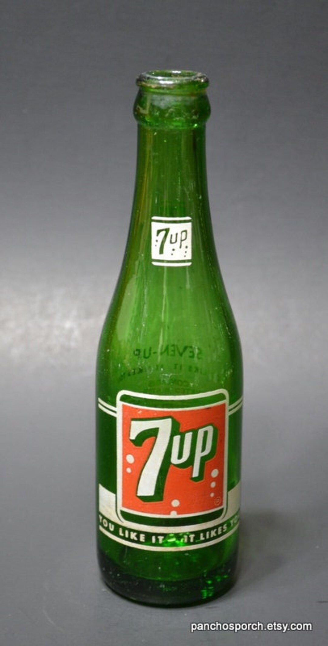Vintage 7 up Soda Bottle 7 Oz ACL Red White Green Glass Bottle Uncola ...