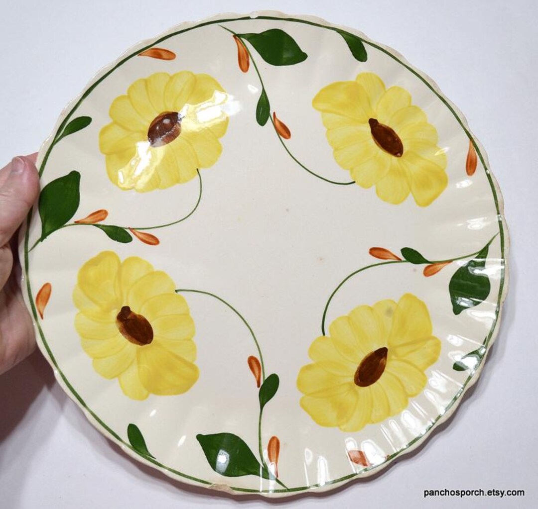 Vintage Blue Ridge Pottery Chop Plate: Sunbright Yellow Green Floral ...