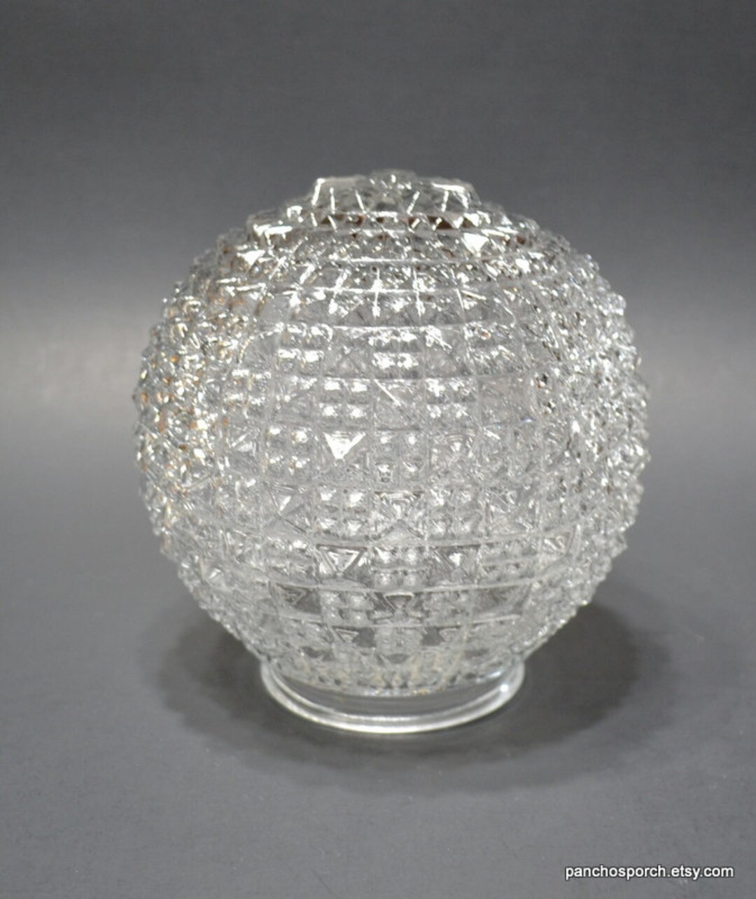 Vintage Clear Glass LAMP GLOBE SHADE Diamond Pattern Glass Ball ...