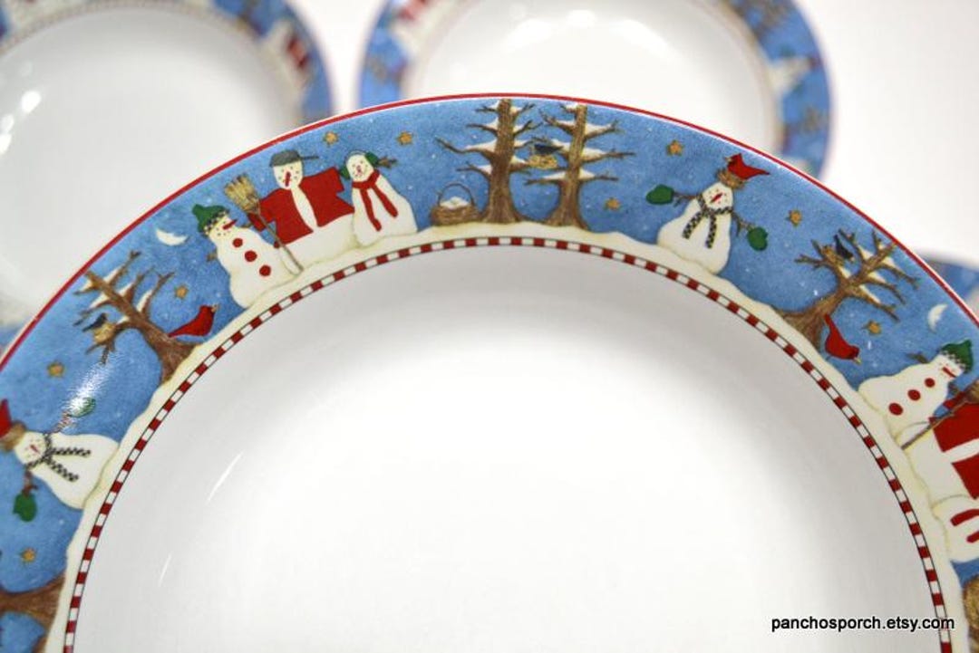 Vintage Debbie Mumm Snowman Soup Bowls - Set of 7 Whimsical Holiday ...