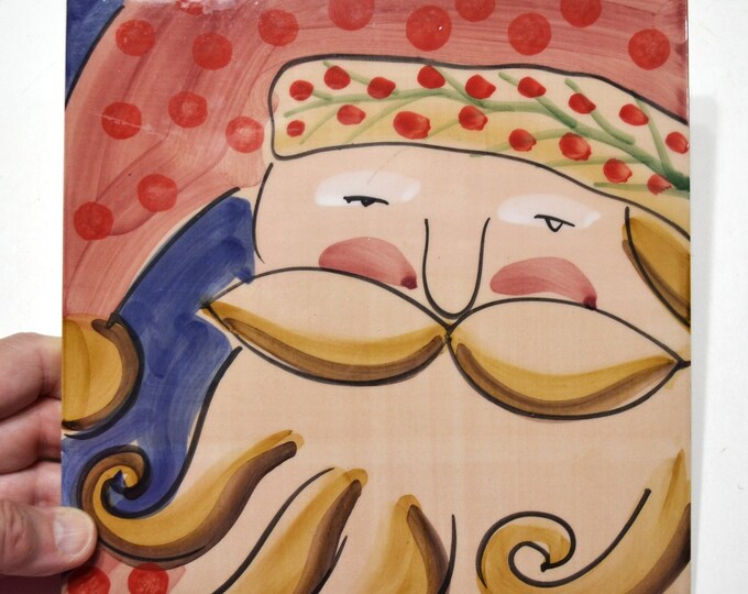 Vintage SANTA CLAUS Tile Hand Painted Marco E Cristina Christmas ...