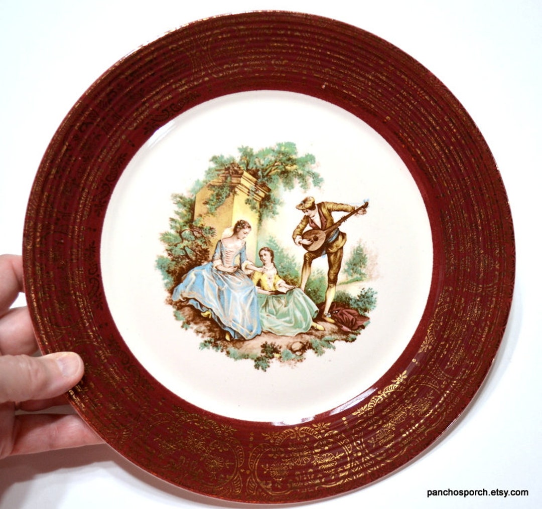 Vintage Serenade Dinner Plate Courting Victorian Style Burgundy Border ...