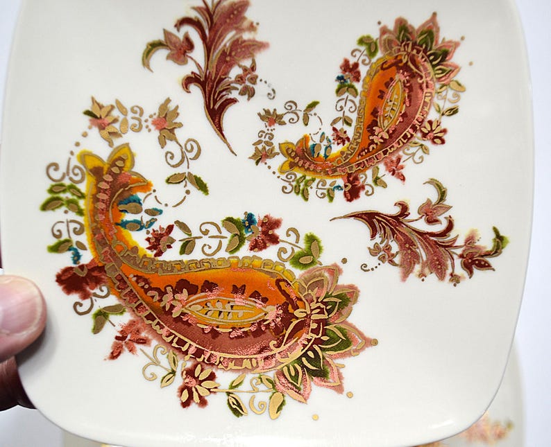 Lenox Burnished Amber Tidbit Plate Set of 4 Boho Paisley Pattern Square ...