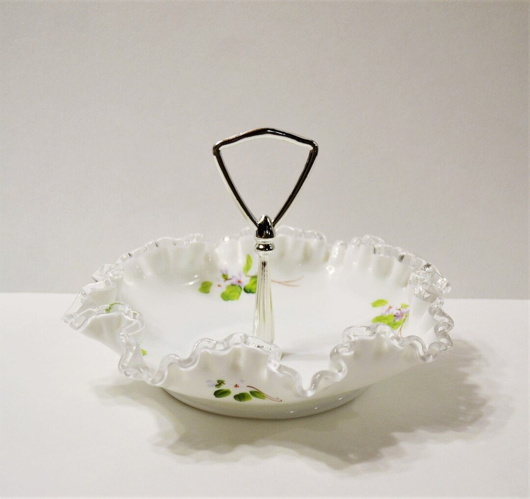 Vintage Fenton Silver Crest Candy Dish: Hand-painted Violet Ruffle Bowl ...