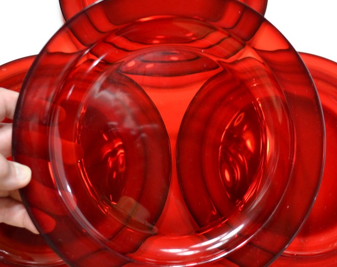 Vintage CLASSIQUE RUBY Red Glass Dinner Plate Set of 4 Rich Red Glass ...