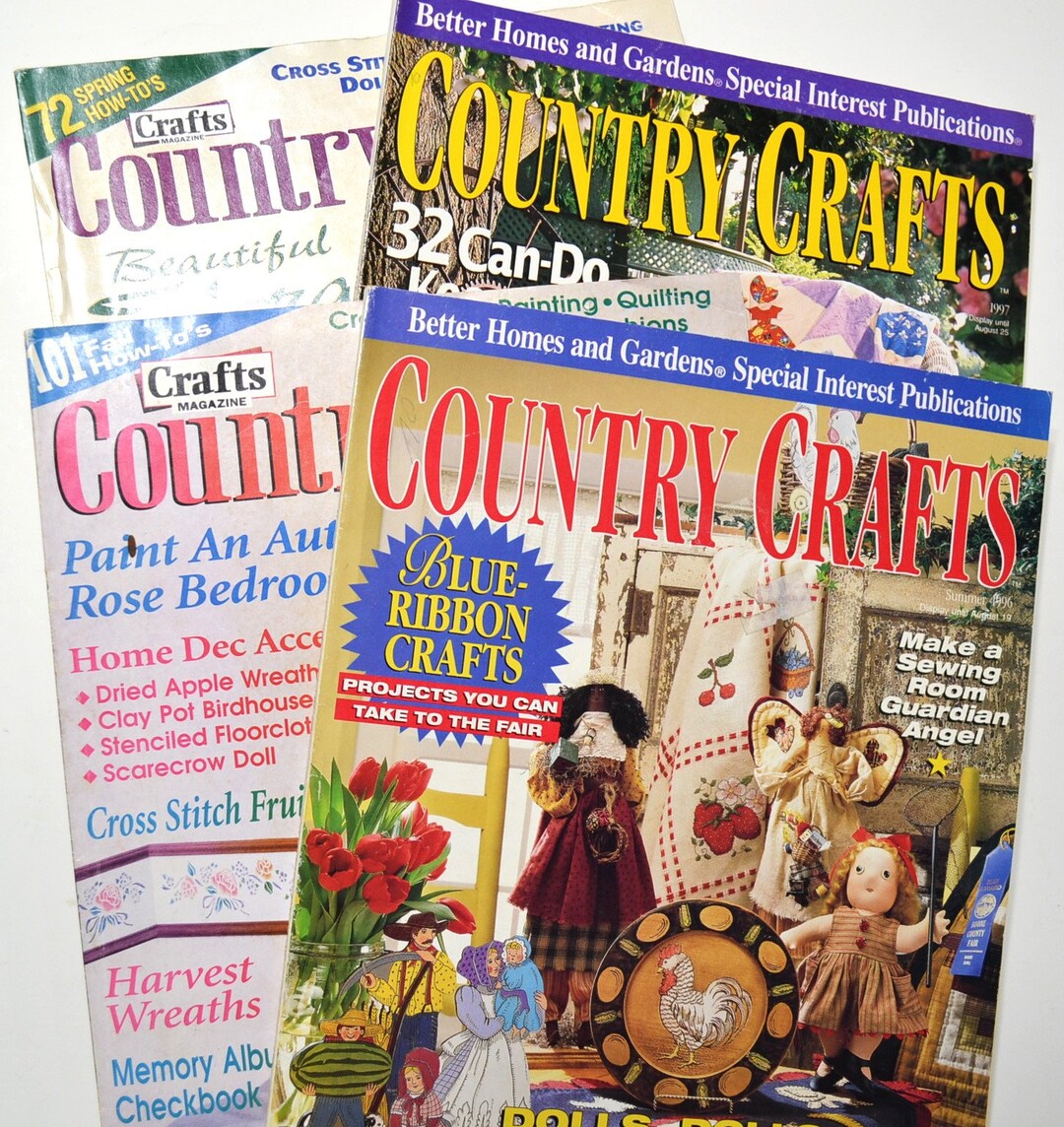 Vintage Country Crafts Magazine Lot of 4 Cross Stitch Sewing Charts ...