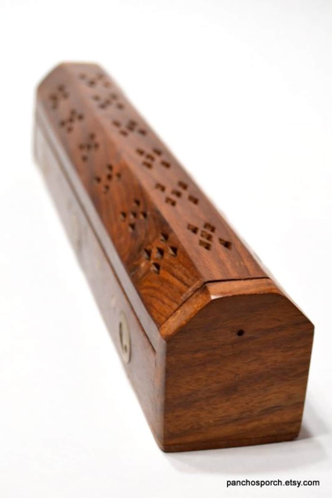 Vintage Wooden Incense Box: Hinged Lid, Ying Yang Inlay, 12 Inch - Etsy