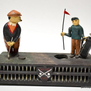 Vintage GOLF Mechanical Bank Cast Iron 1980s Replica Golfer Caddy ...