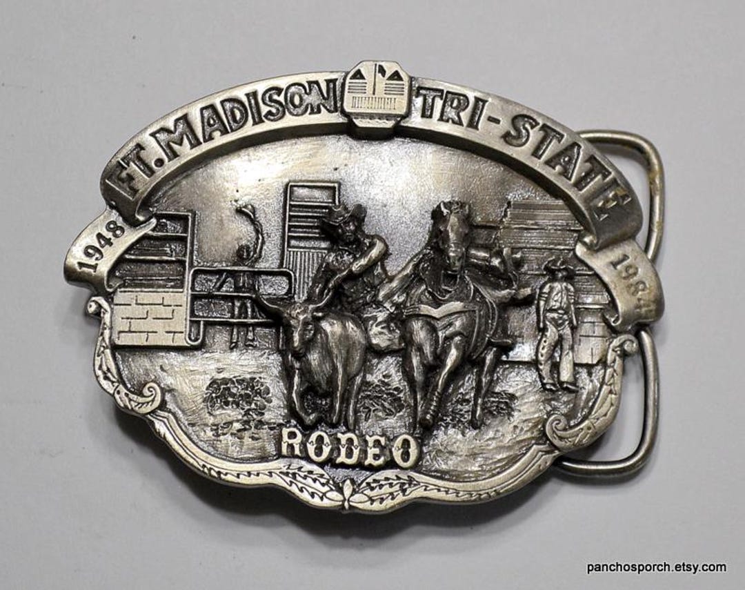 Vintage 1984 Rodeo Belt Buckle: Iowa Tri-state Steer Roping, Pewter - Etsy