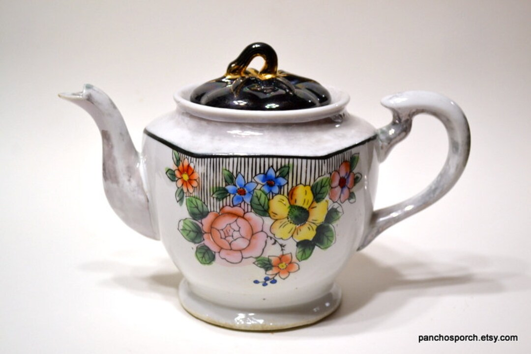 Vintage Floral Teapot Lusterware Hand Painted Multicolor Floral Pattern ...