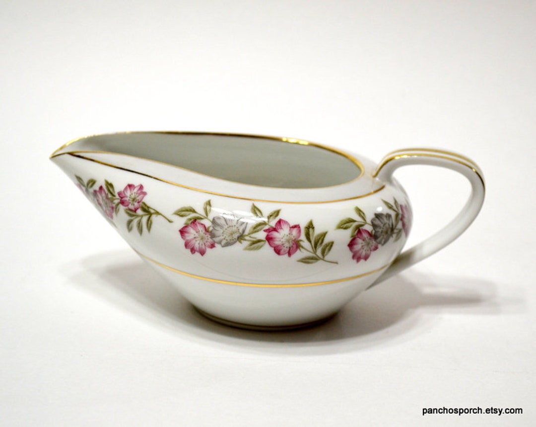 Vintage NORITAKE Floral Creamer Pitcher Pink Gray Flower Gold Trim ...