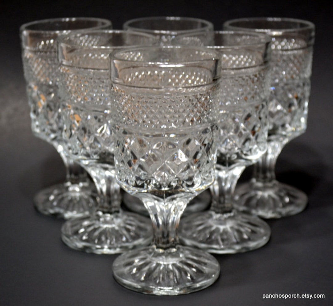 Vintage WEXFORD Claret Wine Glass Set of 6 Clear Pressed Diamond ...