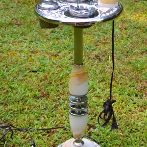 Vintage SMOKING STAND Lighted Chrome Metal Alabaster Glass Art Deco ...