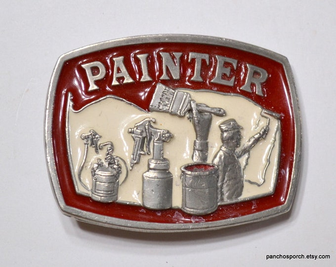 Vintage Painter Belt Buckle Pewter Enamel 1998 Trade Painting Equipment ...