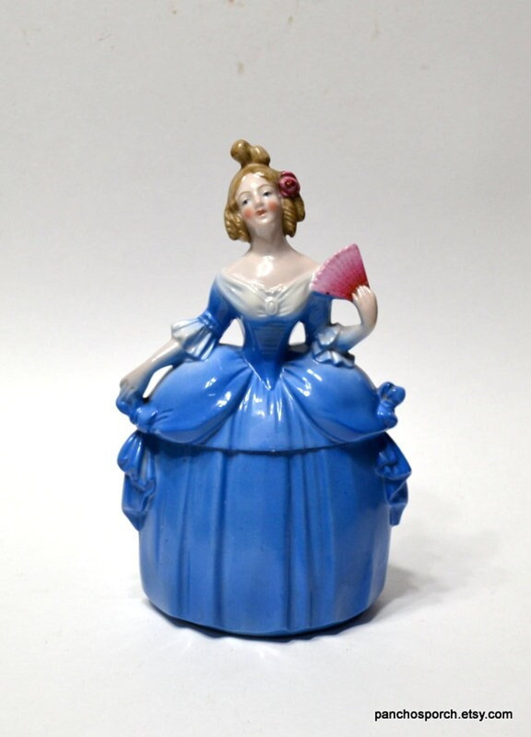 Vintage MADAME POMPADOUR Dresser Doll Trinket Box Blue Dress Fan ...