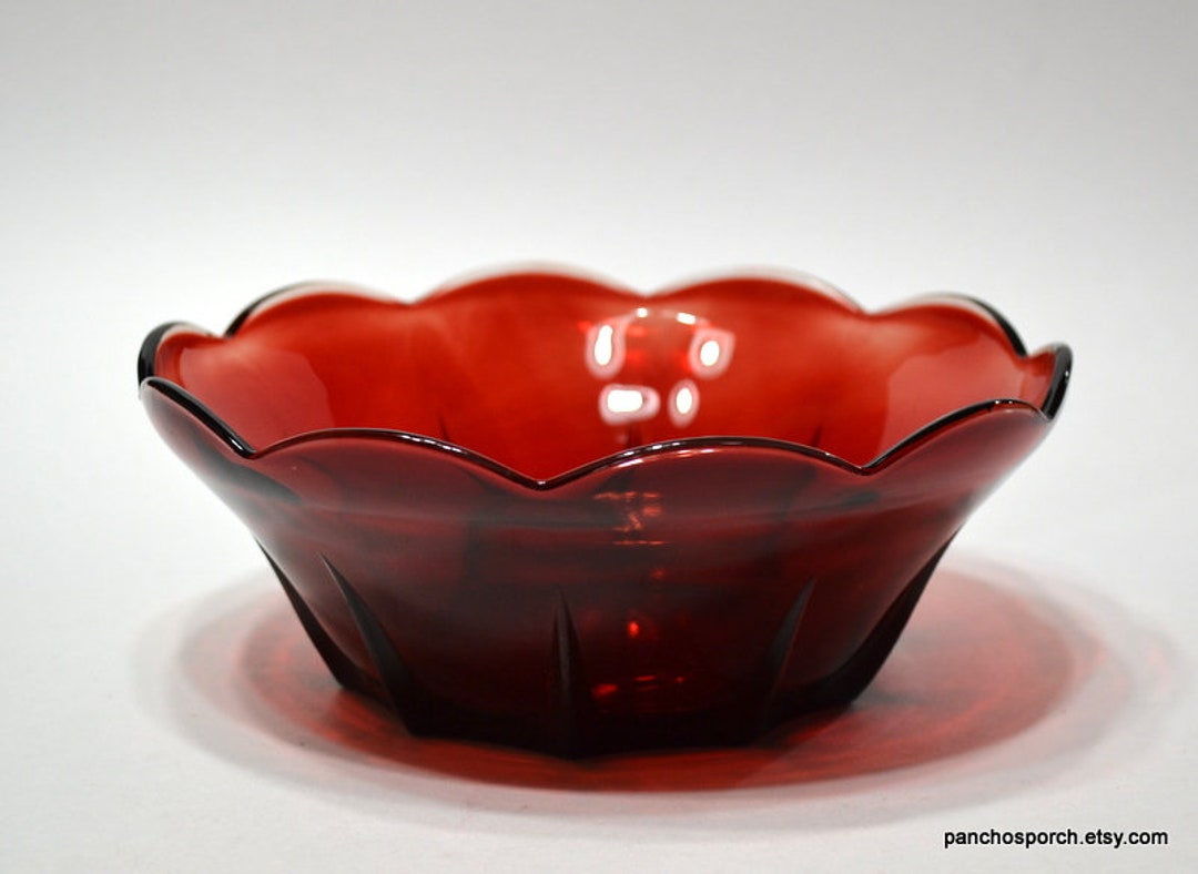 Vintage Royal Ruby Glass Bowl Serving Salad Bowl Red Glass Display Prop Anchor Hocking Retro