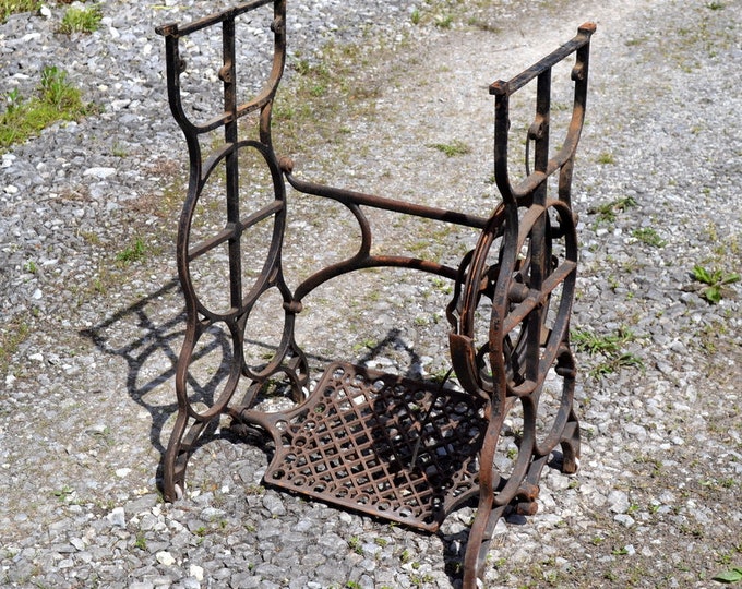 Vintage Treadle Sewing Machine Base Cast Iron Black Heavy Metal ...