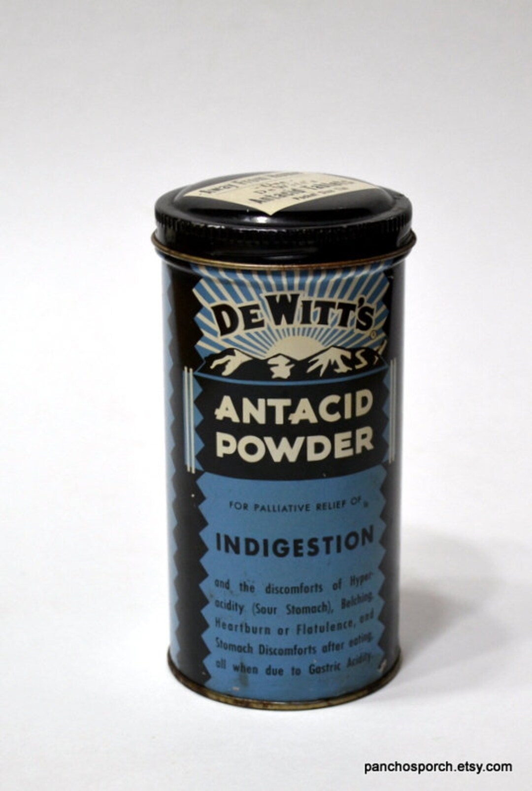 Vintage Dewitt Antacid Powder Tin Blue White Metal Container Bathroom ...