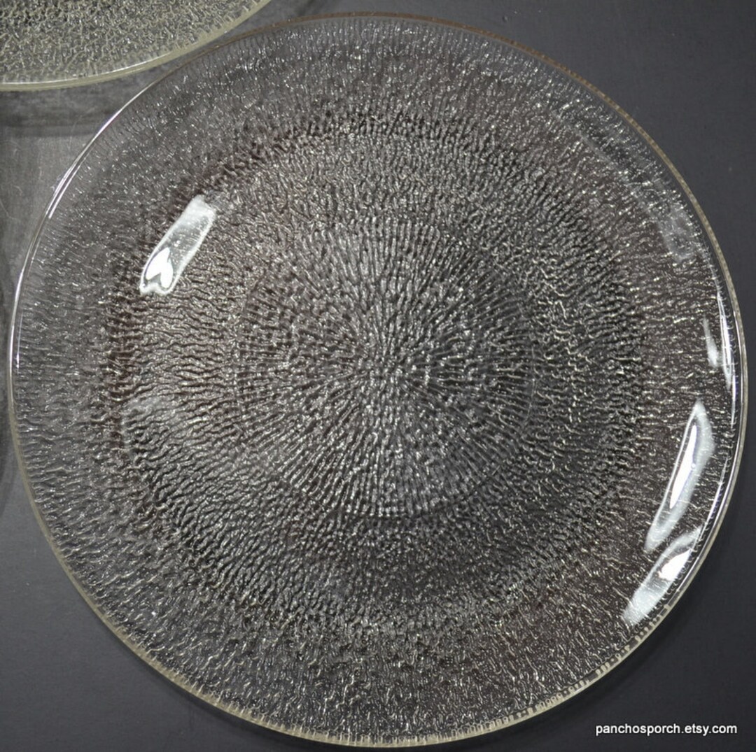 Vintage Crystal Ice Glass Sandwich Plate Set of 4 Bark Textured Pressed ...