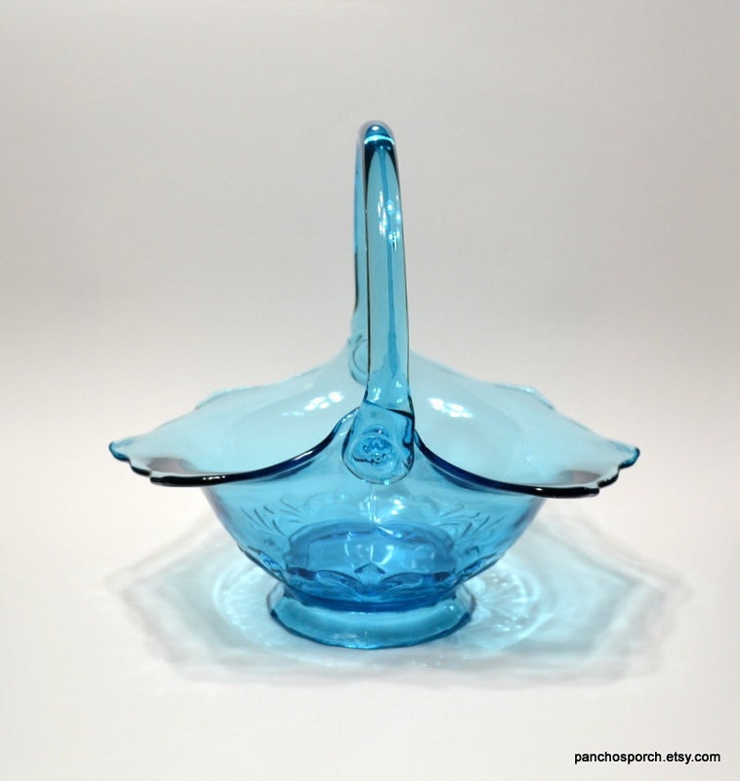 Vintage Blue Glass Basket Large Aqua Turquoise Blue Handled Basket Bowl ...