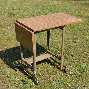 Vintage Hilo Typewriter Table Rolling Drop Leaf Table Cart Beige Metal ...