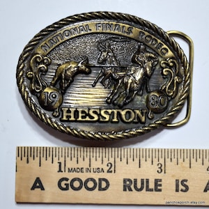 Vintage HESSTON NFR Rodeo Belt Buckle 1980 Brass Metal Mens Adult ...