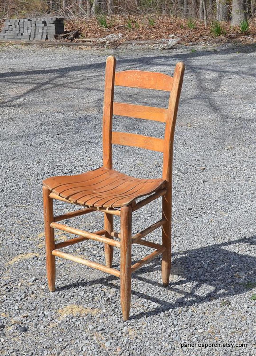 Vintage Wood Ladderback Chair Slat Seat Dining Desk Chair Primitive ...