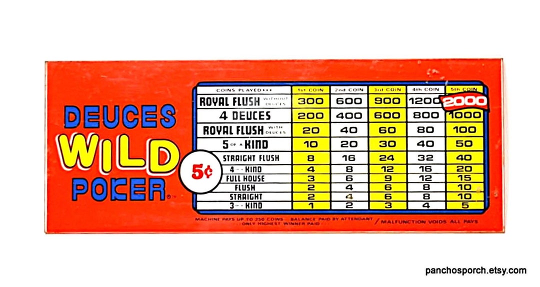 Vintage Deuces Wild Poker Plastic Panel Casino Slot Machine Nickel Slot ...
