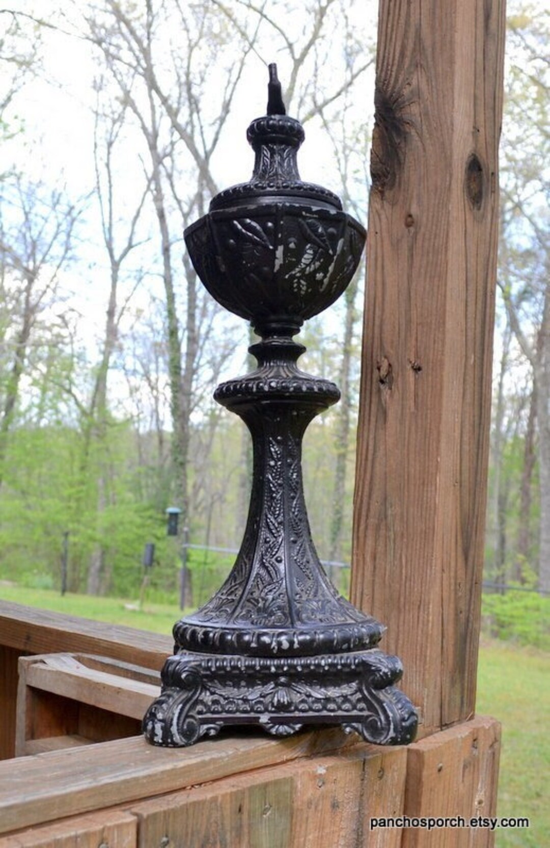 Vintage Cast Metal Lamp Base Chippy Black Ornate Lamp Part Piece ...