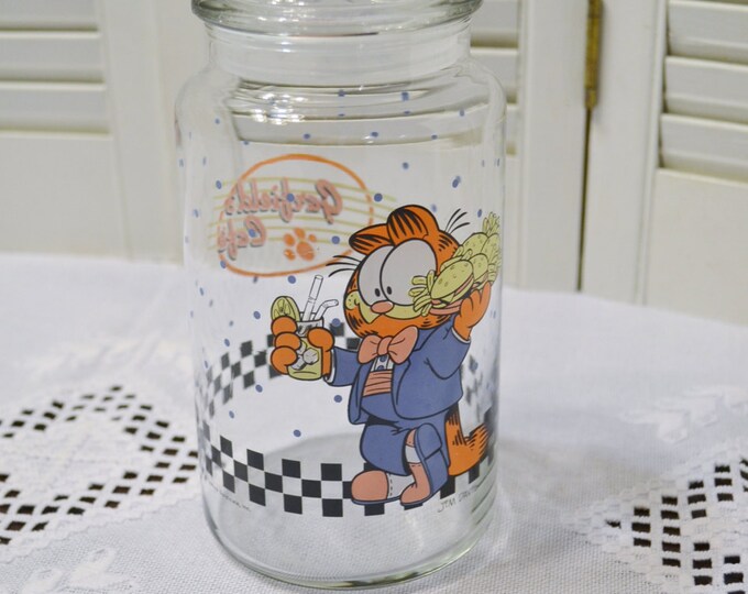 Vintage Garfield Glass Canister Jar Container Garfields Cafe Storage ...