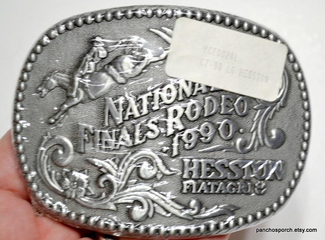 Vintage 1990 Hesston NFR Rodeo Belt Buckle: Pewter Cowboy Accessory - Etsy
