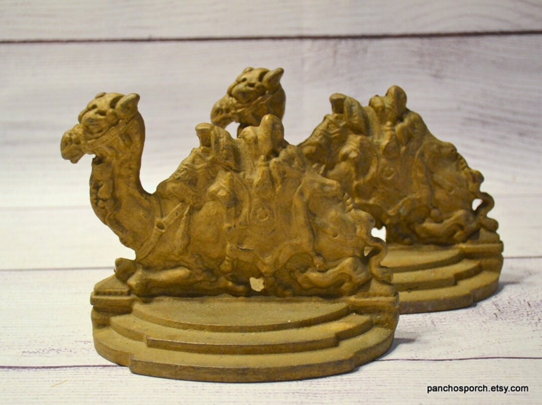 Vintage Cast Iron Camel Bookends Doorstop Pair Antique Brass Finish ...