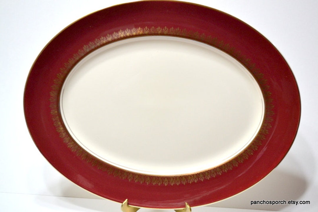 Vintage ELIZABETH II CROWNING Serving Platter 16 Inch Burgundy Gold ...