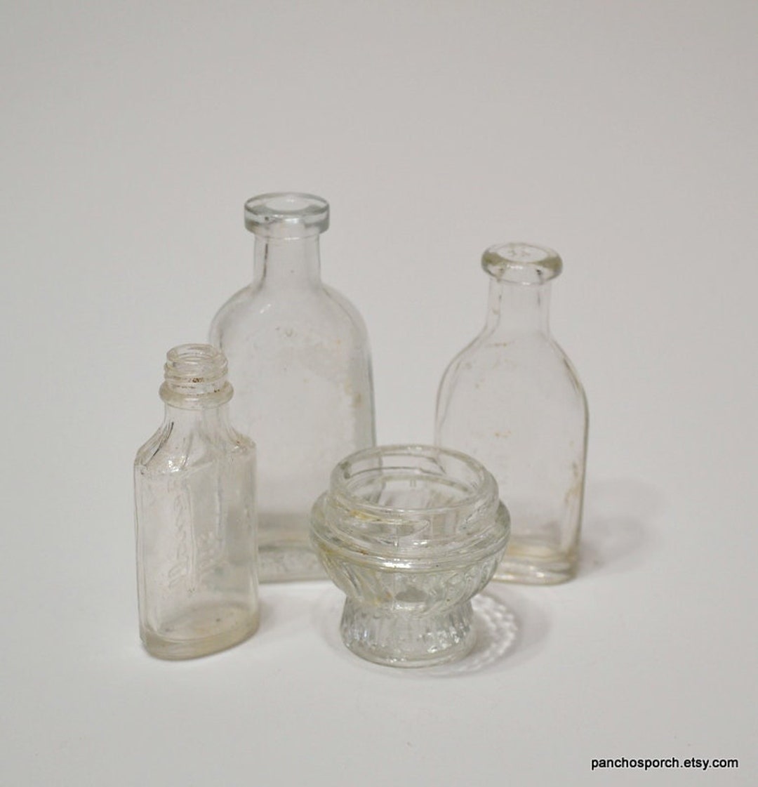 Vintage Small Clear Bottle Collection of 4 Various Size Shape Instant ...