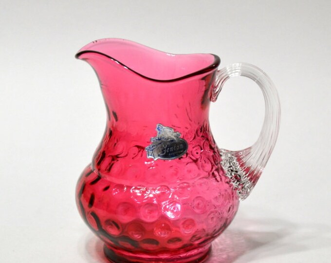 Vintage Fenton CRANBERRY GLASS Pitcher Blown Glass Clear Applied Handle ...