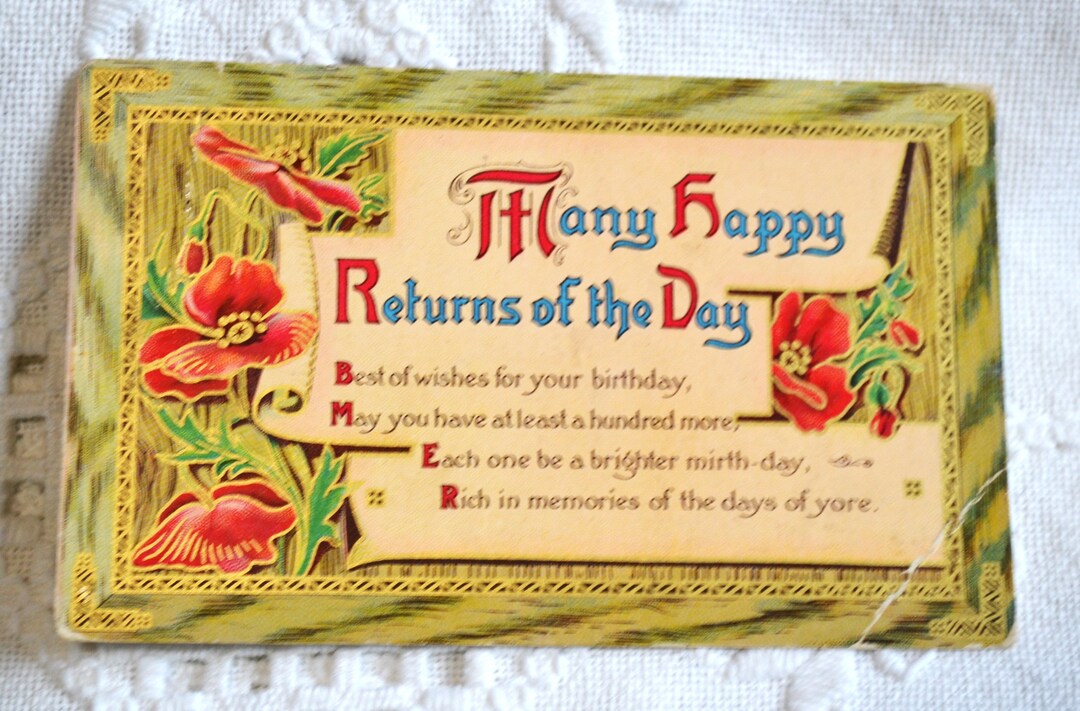 Vintage BIRTHDAY GREETINGS Post Card 1919 Return of the Day Postcard ...