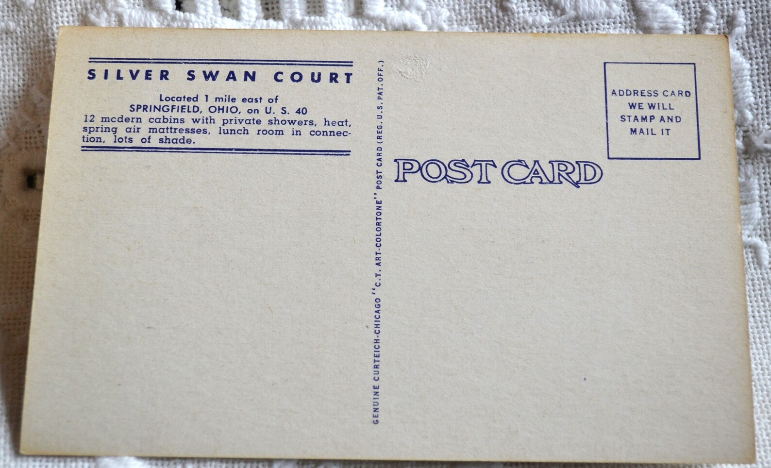Vintage Silver Swan Court Motel Postcard - Springfield Ohio Memorabilia ...