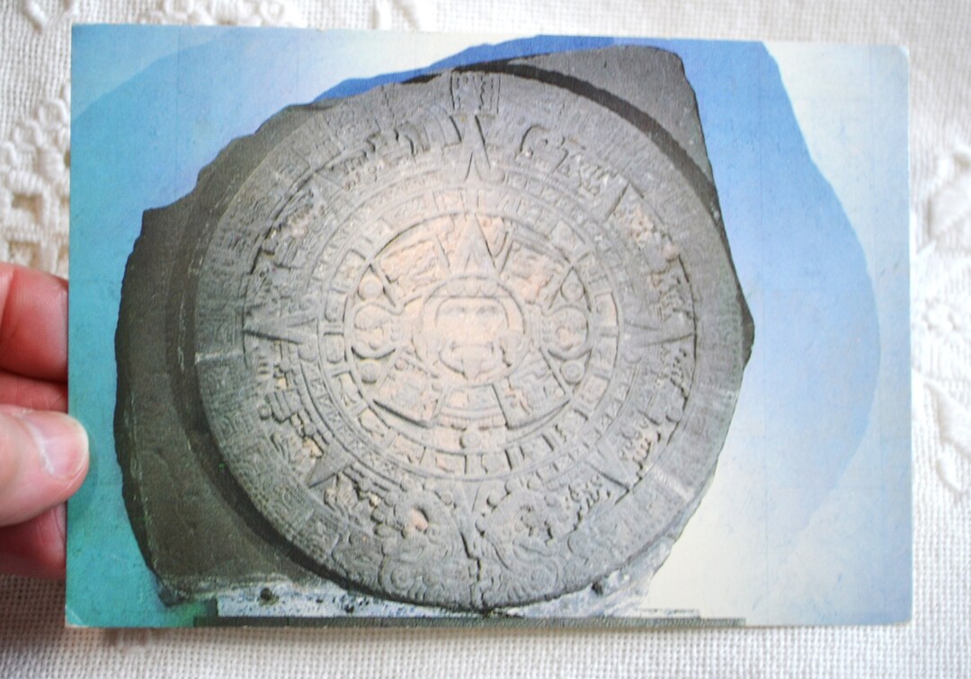 Vintage MEXICO Post Card Aztec Sun Stone Calendar Anthropology Souvenir ...