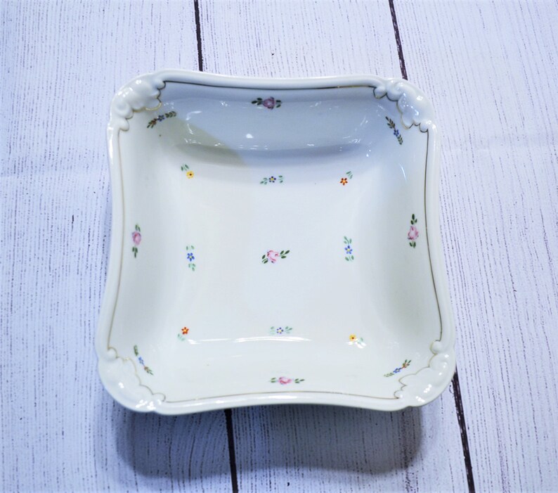 Vintage Floral Square Serving Bowl Petite Pink Flowers Gold - Etsy