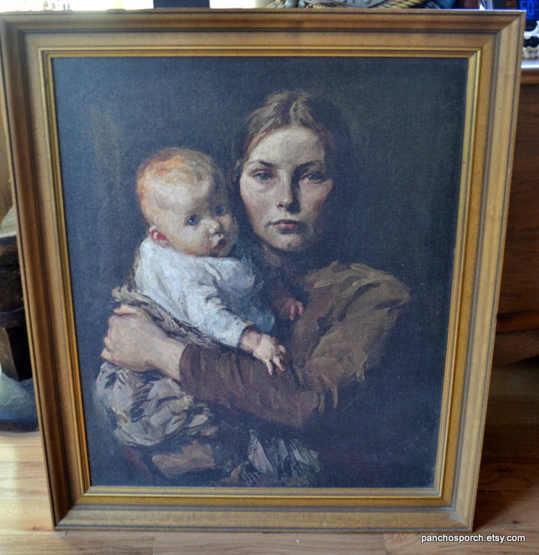 Vintage Mother and Child Framed Print on Canvas Gary Melchers 28 X 24 ...