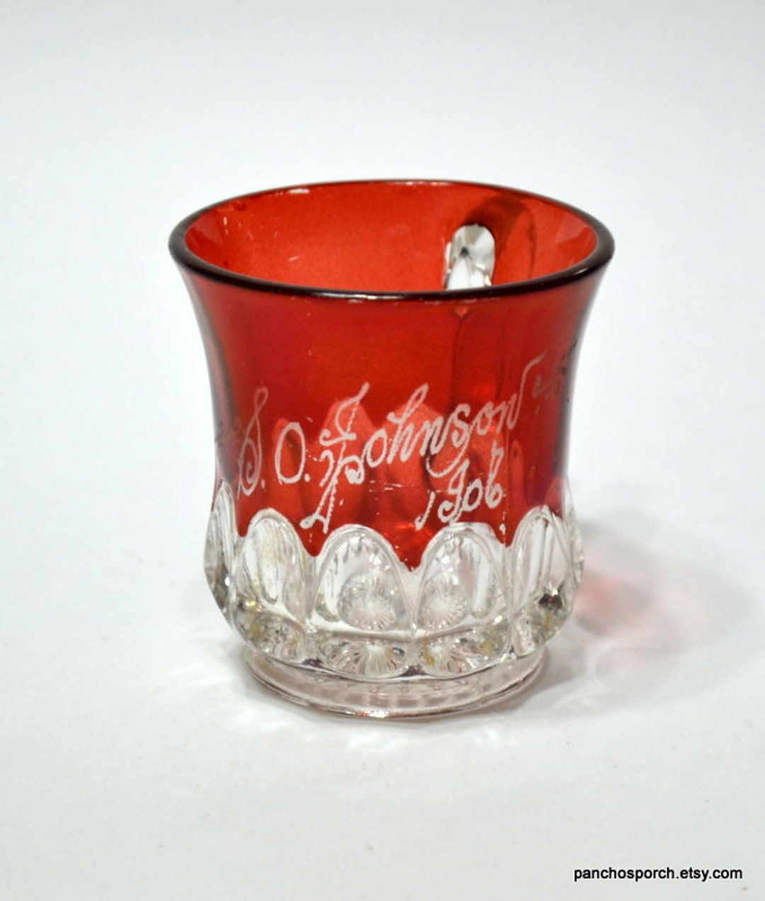 Vintage RUBY RED Flash Glass Souvenir Cup Coffee Cup S O Johnson 1906 ...