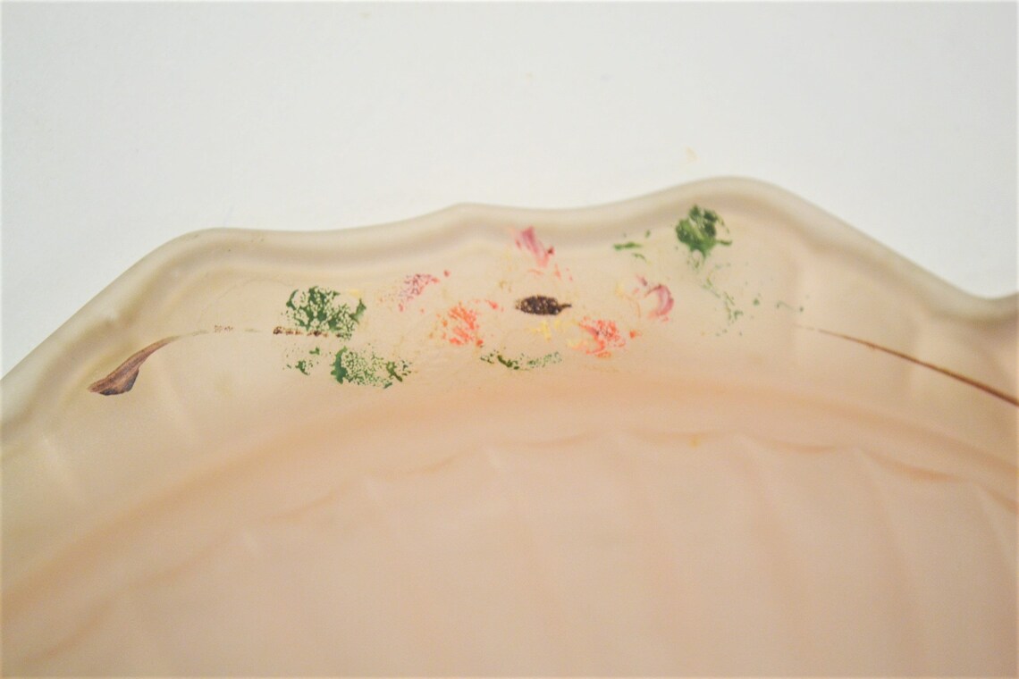 Vintage Pink Glass Bowl With Handles Floral Pattern Fruit Bowl - Etsy